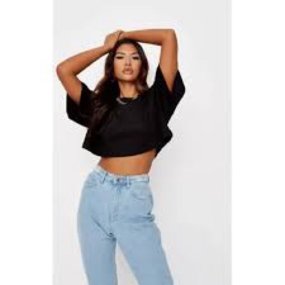 Missguided | Tops | Drop Shoulder Oversized Crop Topblack | Poshmark